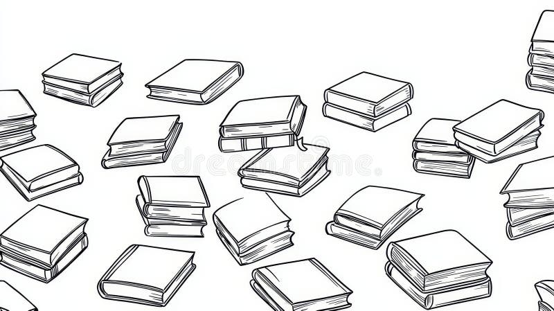 Falling Books Line Art Pattern, Book Stack Illustration, Reading ...