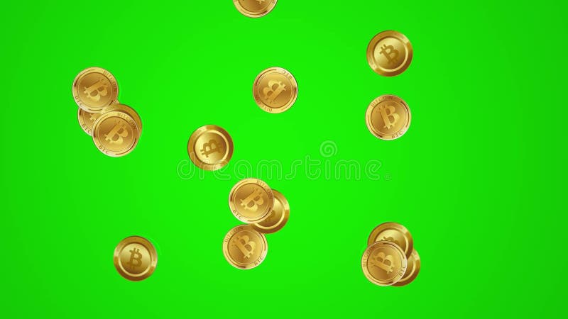 Falling and Bouncing Cryptocurrency Bitcoin on Green Screen Surface ...