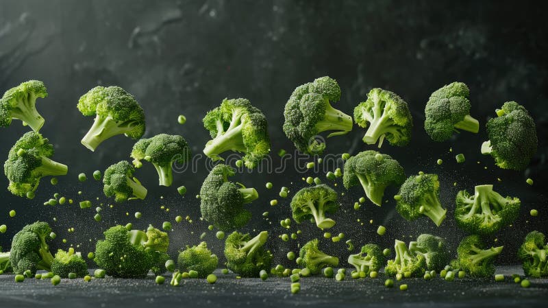 Falling Broccoli Clipping Path Isolated Black Background Stock Photos ...