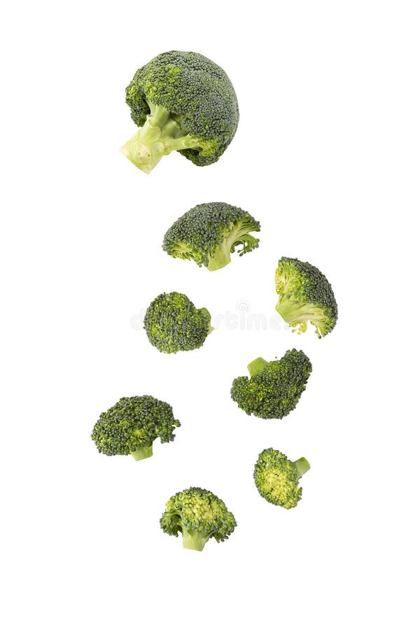 Falling Broccoli, Clipping Path, Isolated on Black Background Stock ...