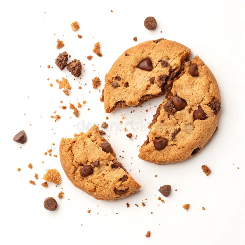 Falling Broken Chocolate Chip Cookies Isolated on White Background ...