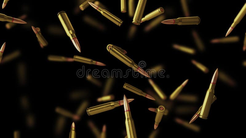 Falling Bullets on a Black Background with Depth of Field. Stock ...