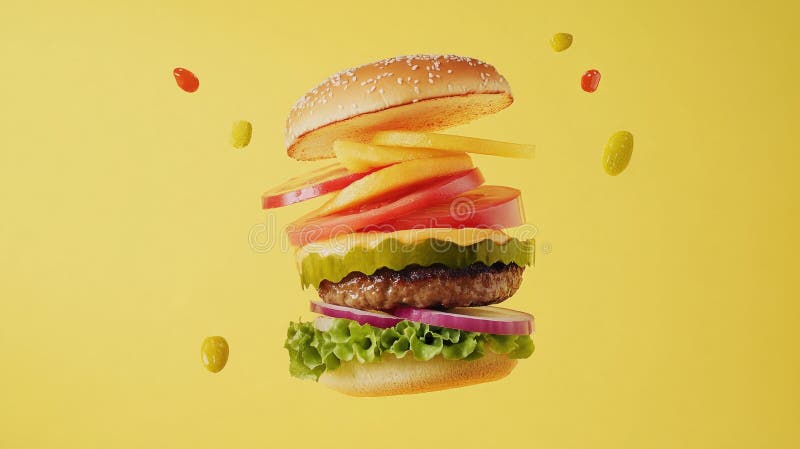 Falling burger stock photo. Image of nature, humor, burger - 388690594