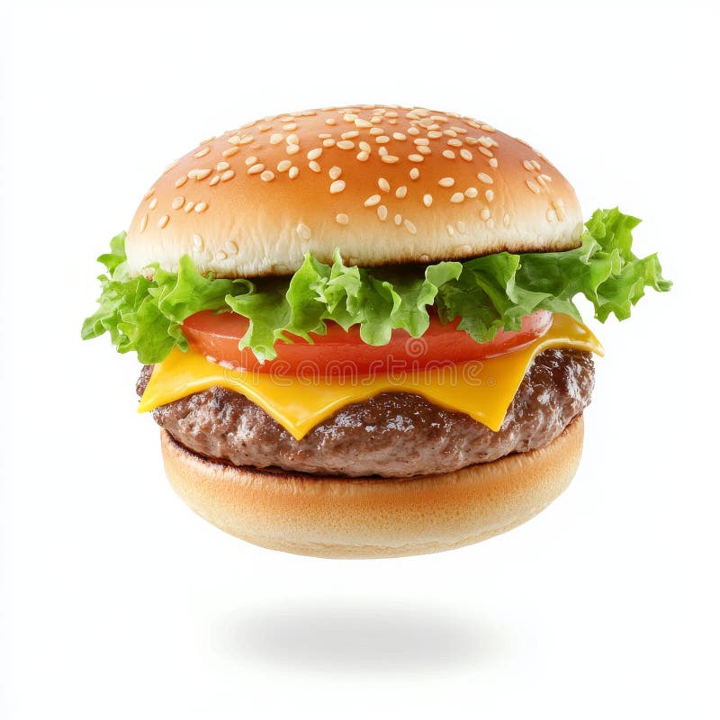 Falling Burger Isolated on White Stock Photo - Image of advertisement ...