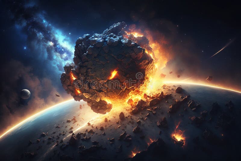 Falling Burning Asteroid Scene, Great Life Extinction Moment on the ...
