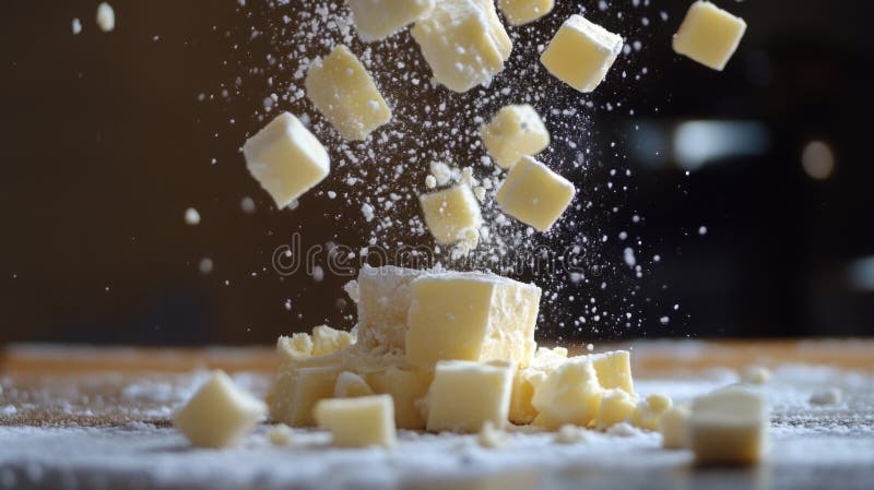 Butter Cubes in Wooden Bowl Isolated on White Background with Full ...