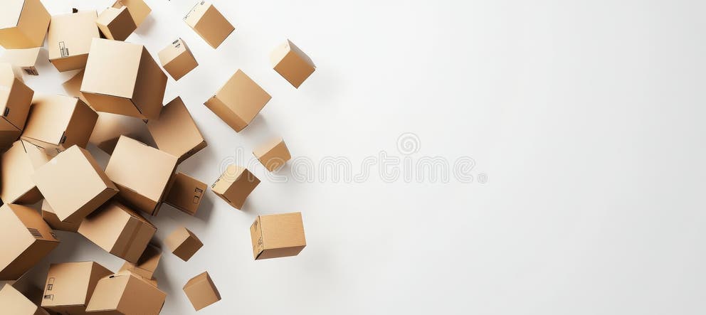 Falling Cardboard Boxes in Motion on White Background Stock ...