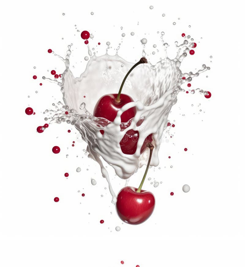 Falling Cherry in Milk Splash, Yogurt or Juice Packaging Mockup, Ai ...