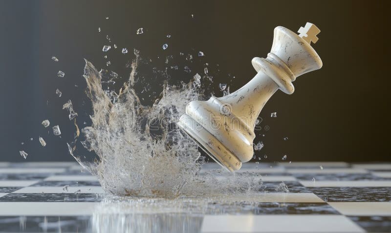 Falling Chess King Piece Creating Splash on Checkered Board Surface ...