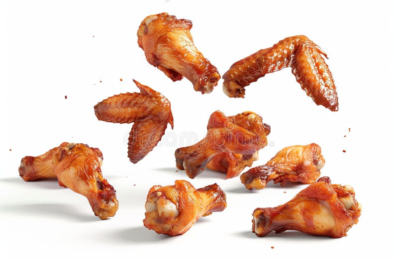 Falling Chicken Wings Isolated on White Background Stock Illustration ...