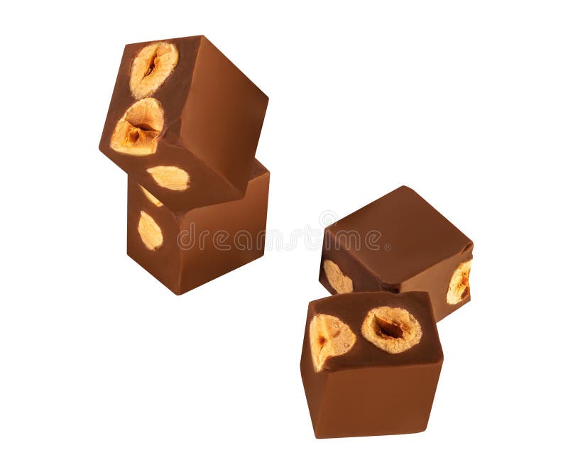 Falling Chocolate Bar Pieceswith Hazelnuts Isolated on White Background ...