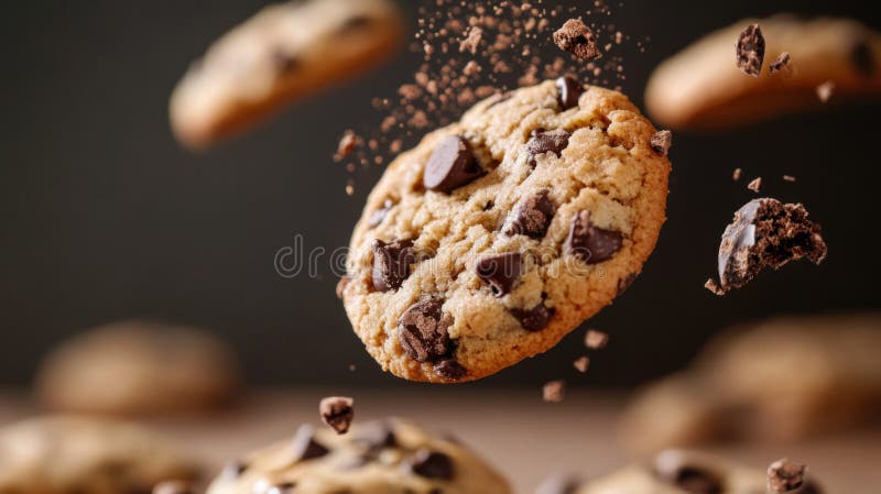 Falling Chocolate Chip Cookies Dark Background Stock Illustration ...