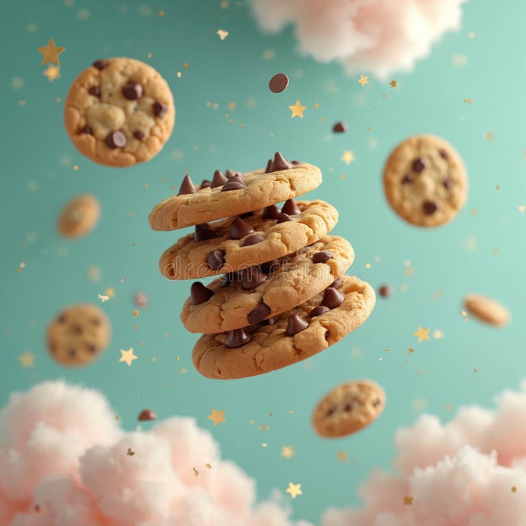 Falling Chocolate Chip Cookies Illustration. Stack of Biscuits with ...