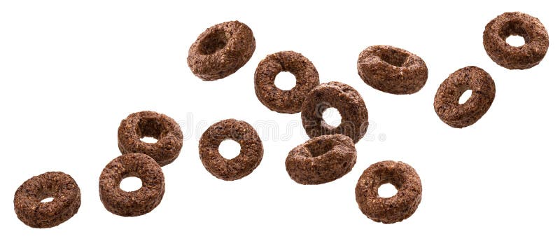 Falling Chocolate Corn Rings Isolated on White Background Stock Photo ...