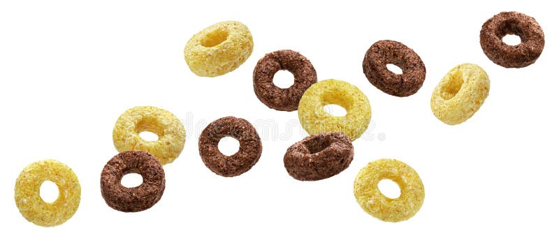 Falling Chocolate Corn Rings Isolated on White Background Stock Photo ...