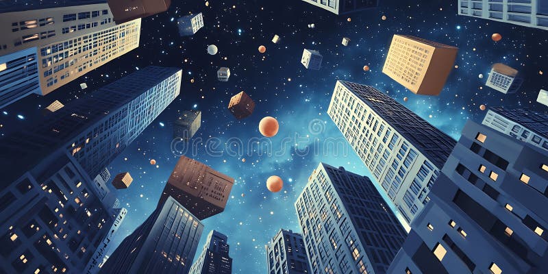 Falling City Night Sky Art stock illustration. Illustration of surreal ...