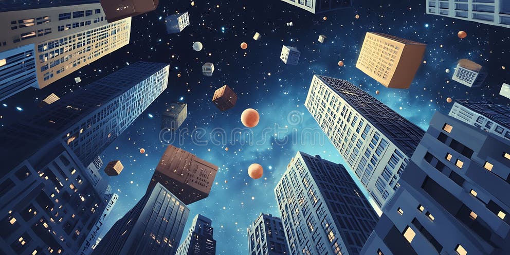 Falling City Night Sky Art stock illustration. Illustration of surreal ...