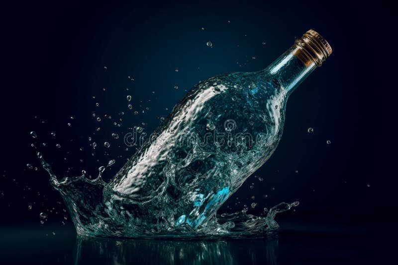 Falling Clear Glass Bottle with a Water Splash.AI Generated Stock ...
