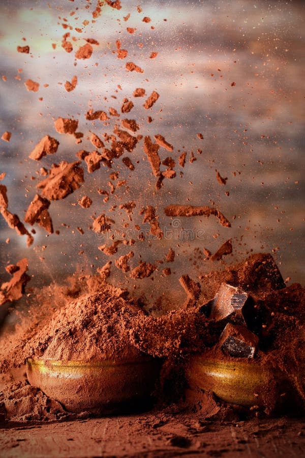 Falling Cocoa Powder on a Wooden Table Stock Photo - Image of ...