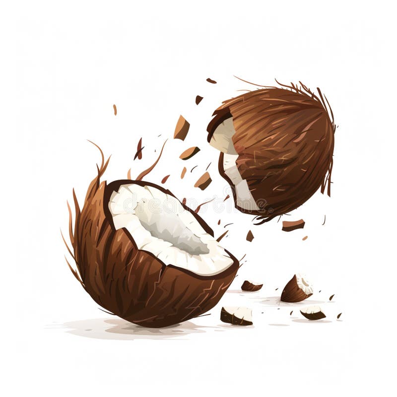 A Falling Coconut with Cracked Shell Reveals Its Delicious Interior ...