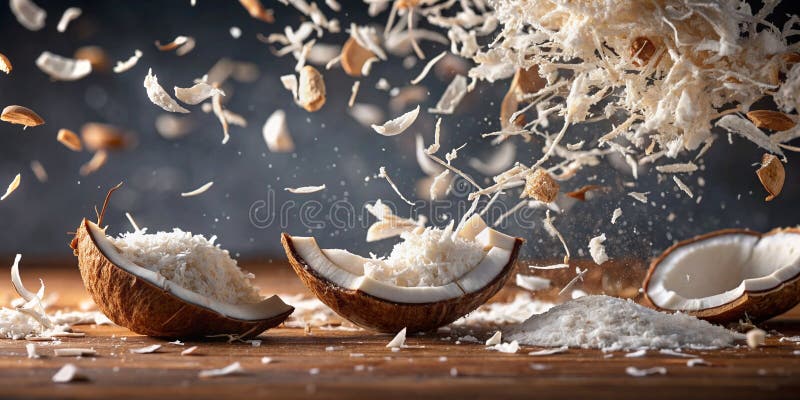 Falling Coconut Flakes Captured in a Macro View AI-Generated Content ...