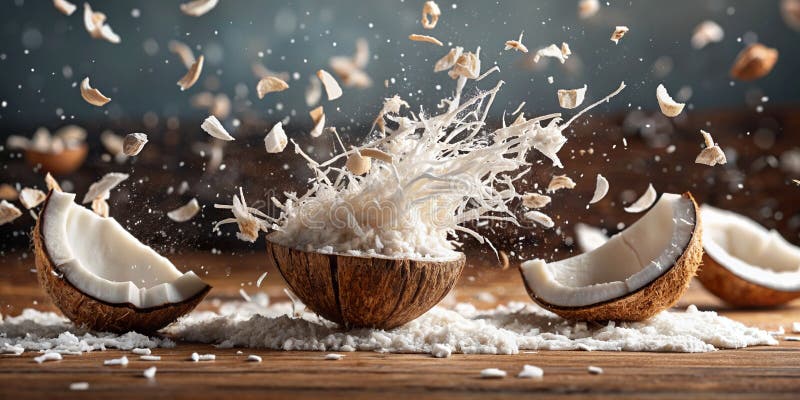 Falling Coconut Flakes Captured in a Macro View AI Generative Stock ...