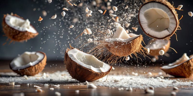 Falling Coconut Flakes Captured in a Macro View Creative AI Stock ...