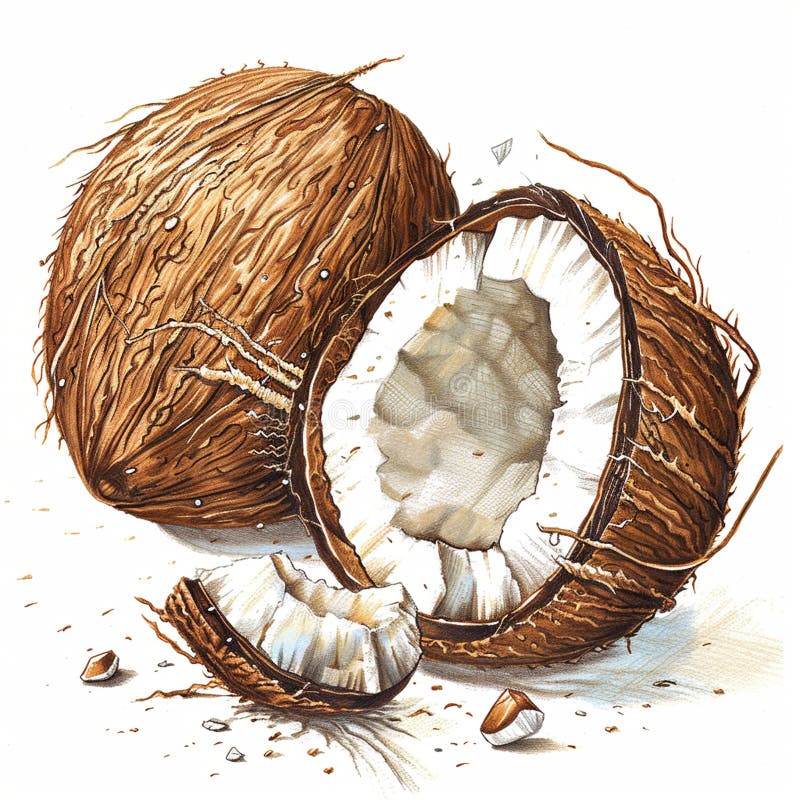 Falling Coconut Illustration with Detailed Textures and Natural ...