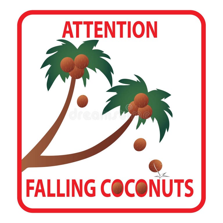 Attention Falling Coconuts Warning Road Sign in Red Rectangle Stock ...