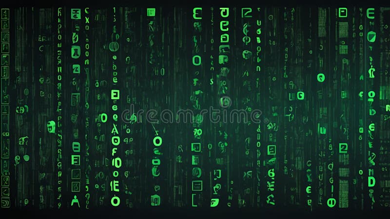 Falling Code Digital Rain Illustration on Dark Background Stock ...