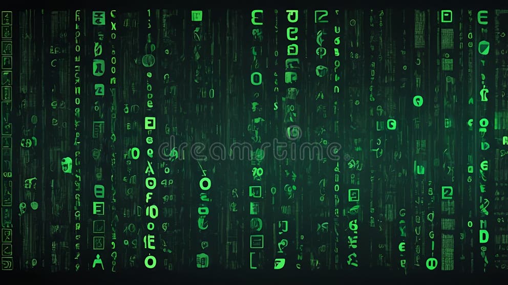 Falling Code Digital Rain Illustration on Dark Background Stock ...