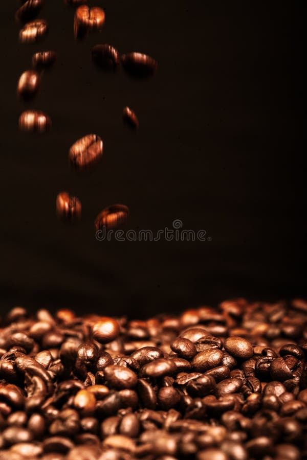 Falling Coffee Beans in the Air Close Up Isolated on a White Background ...