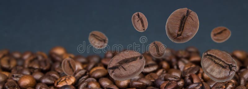 Falling Coffee Beans. Flying Defocused Coffee Beans. Used for Cafe ...