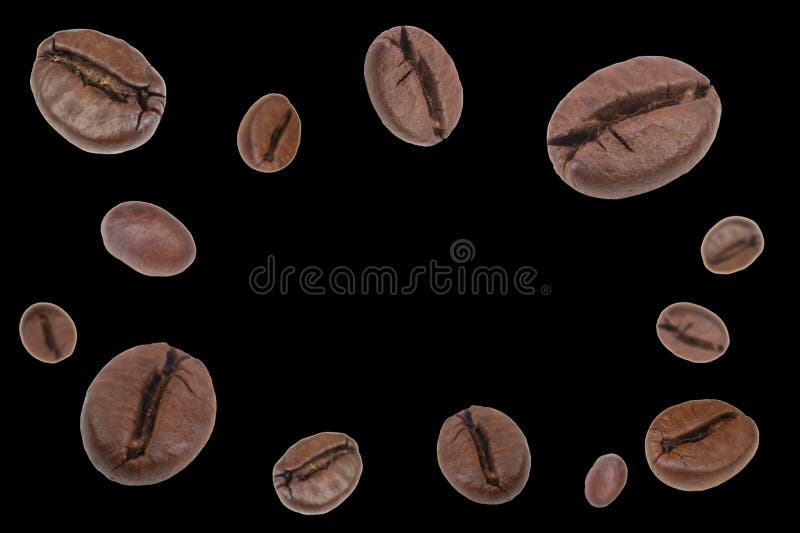 Falling Coffee Beans Isolated on Background. Flying Defocused Coffee ...