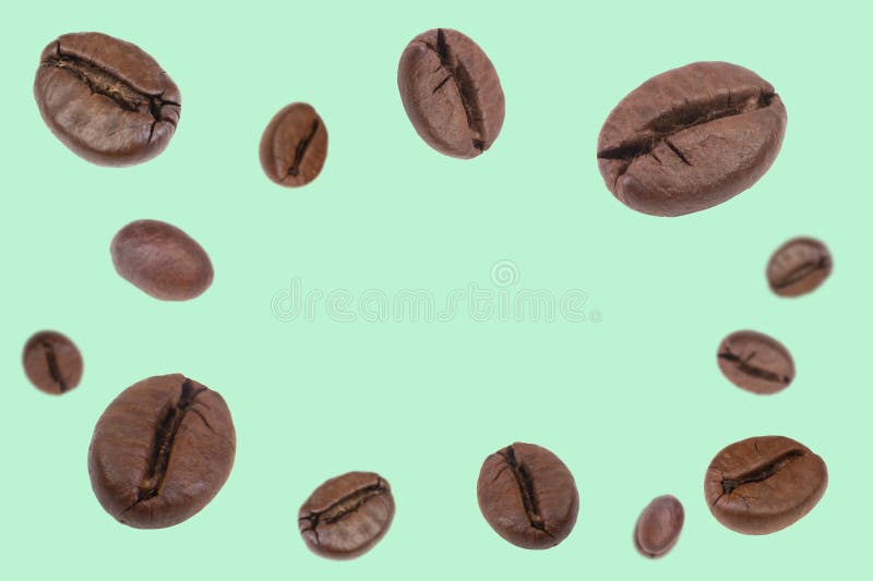 Falling Coffee Beans Isolated on Background. Flying Defocused Coffee ...