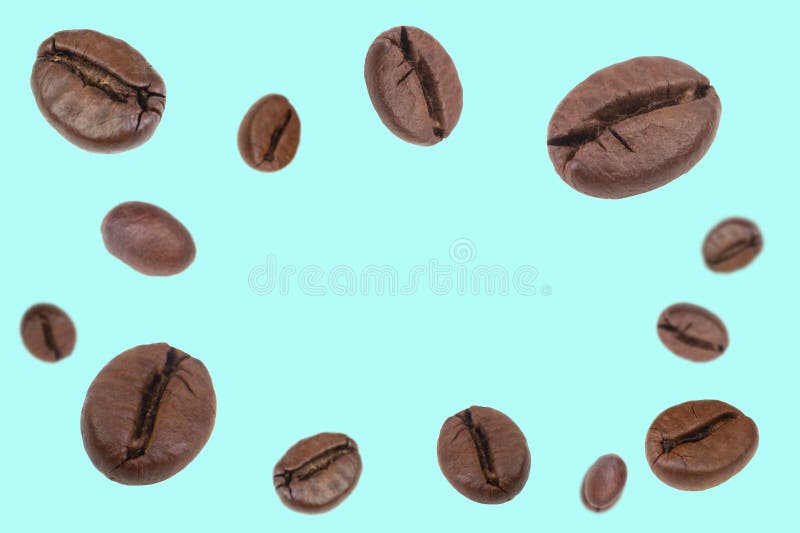 Falling Coffee Beans Isolated on Background. Flying Defocused Coffee ...