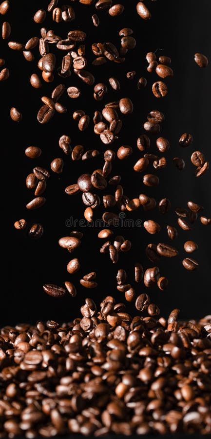 Falling Coffee Beans Isolated on Black Background Stock Image - Image ...