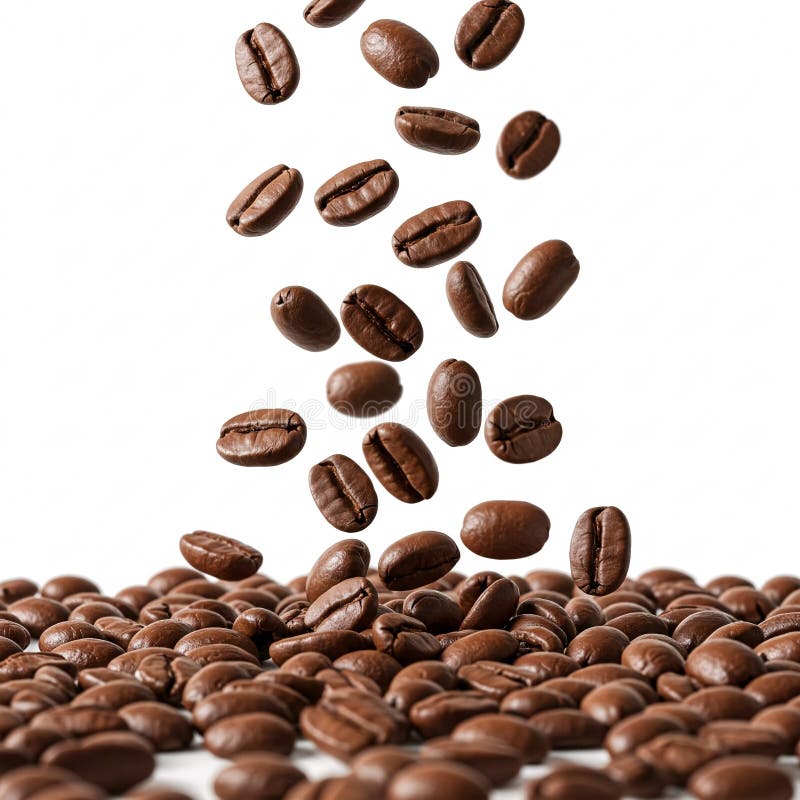 Falling Coffee Beans in the Air Close Up Isolated on a White Background ...