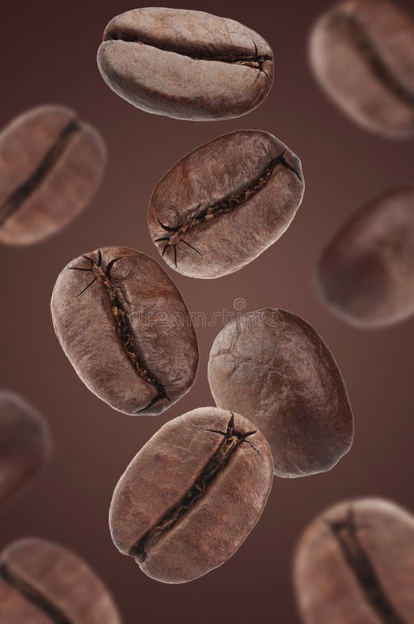 Falling Coffee Beans Over Brown Background Stock Image - Image of bean ...