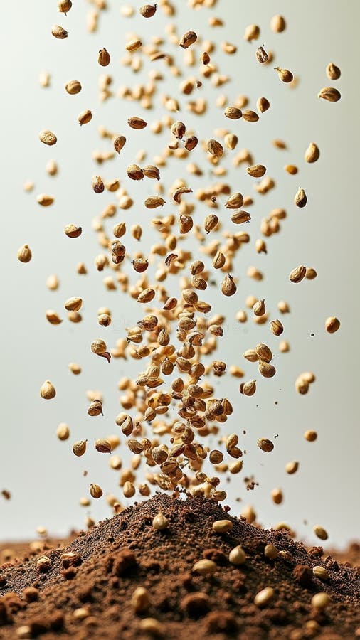 Roasted Coffee Beans Falling Over Ground Brown Background Stock Photos ...