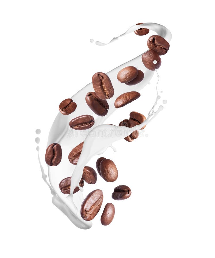 Coffee and Milk Splashes Isolated on a White Background. Mix of Milk ...