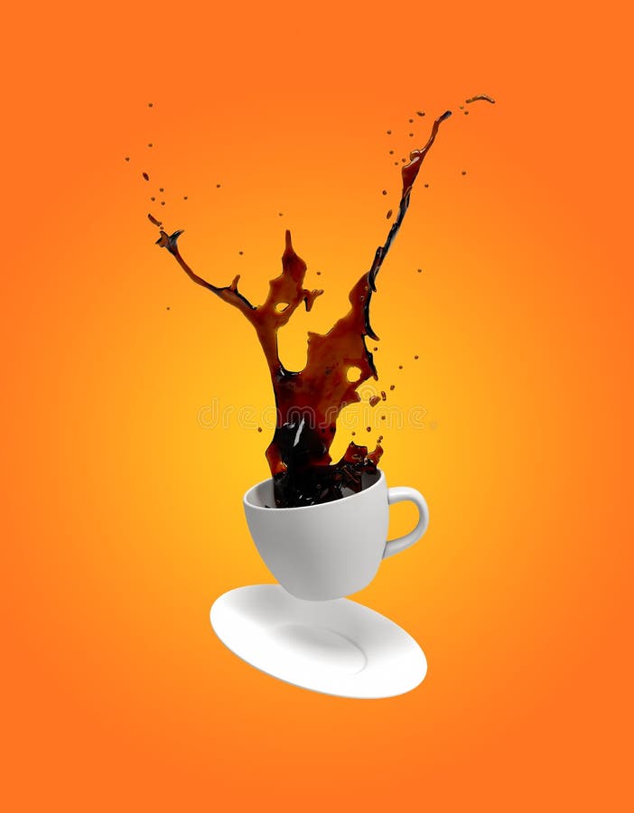 Falling Coffee Cup on Orange Background 3d Illustration Stock ...