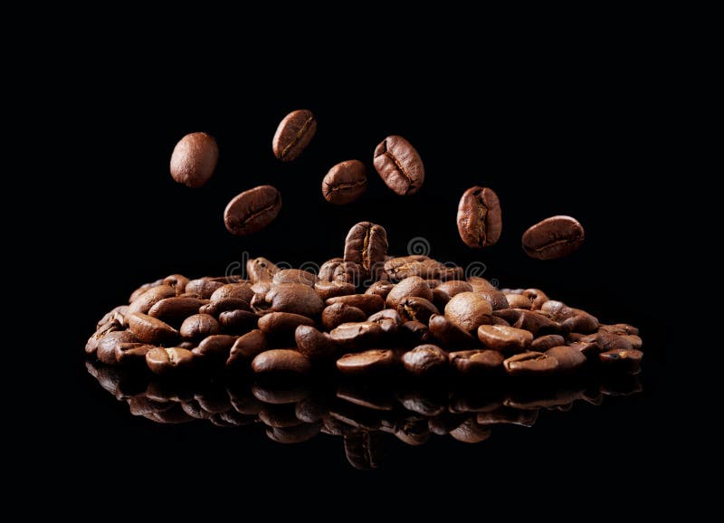 Falling Coffee Beans in the Air Close Up Isolated on a White Background ...
