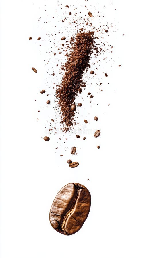 Falling Coffee Grounds and Roasted Bean on White Background Stock Photo ...