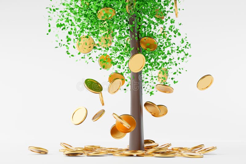 Falling Coin from Tree or Leaf Coin on the Tree, Bank Saving Money ...