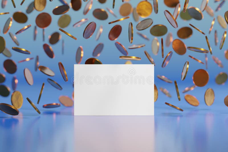 Falling Coins Background with Blank Paper Space for Text Stock Image ...