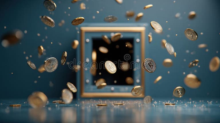 Falling Coins Create an Illusion Around an Empty Frame in a Surreal ...