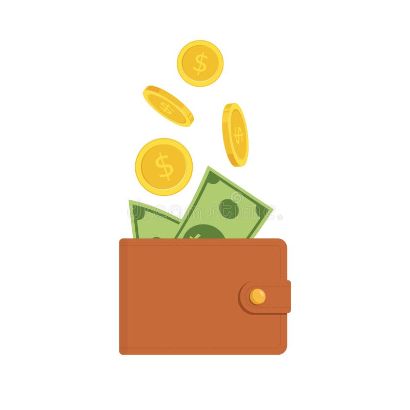 Falling Coins and Money into Wallet Stock Vector - Illustration of icon ...