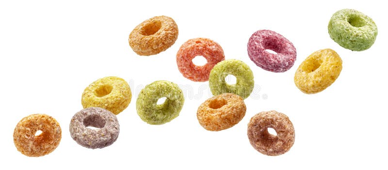 Falling Colorful Corn Rings Isolated on White Background Stock Photo ...