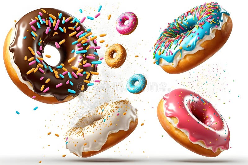 Falling Colorful Donuts on White Background Stock Illustration ...